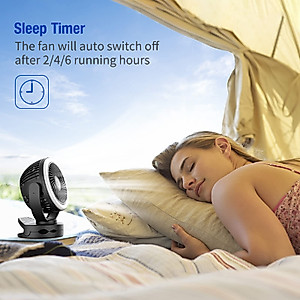 zoolb 10000mAh Camping Lantern Fan, 4 Speeds Clip On Fan, Battery Operated Fan, Portable Personal Fan, 360° Rotation, Time Setting, 40 hrs Working Time, for Tents, Gym, Home, Black