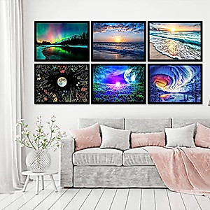 12 Pack 5D Diamond Painting Kits, Crystal Creations Diamond Art Moon Beach Kits for Adults Beginners, Full Drill DIY Dimond Painting Picture, Diamond Dotz Gem Crafts for Home Wall Decor 12x16 Inch
