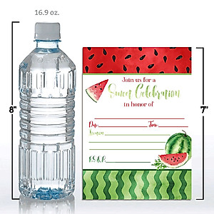 Watercolor Watermelon Birthday Party Invitations, 20 5x7 Fill In Cards with Twenty White Envelopes by AmandaCreation