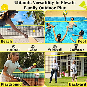TOLEAD All-in-One Pickleball & Badminton Net Set, Portable Volleyball Net Set (17ft Wide x 3-5ft Height) for Backyard,Outdoor Sports Game Set w/Volleyball Pickleball Paddles & Badminton Rackets