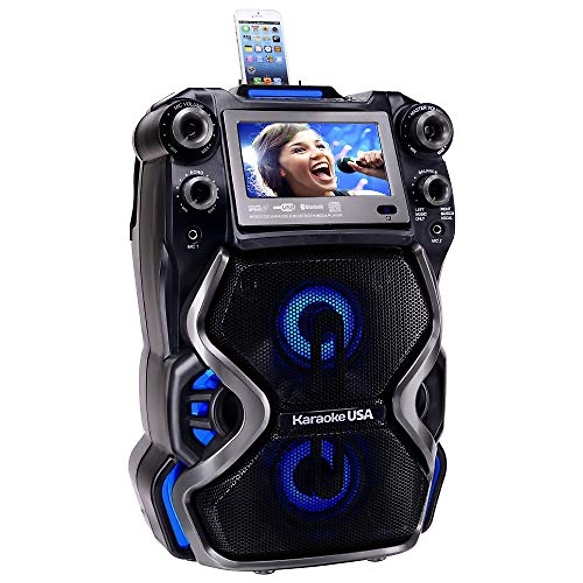 Karaoke USA GF920 Rechargeable Portable Bluetooth CDG-MP3G Karaoke Machine and PA System with 2 Microphones