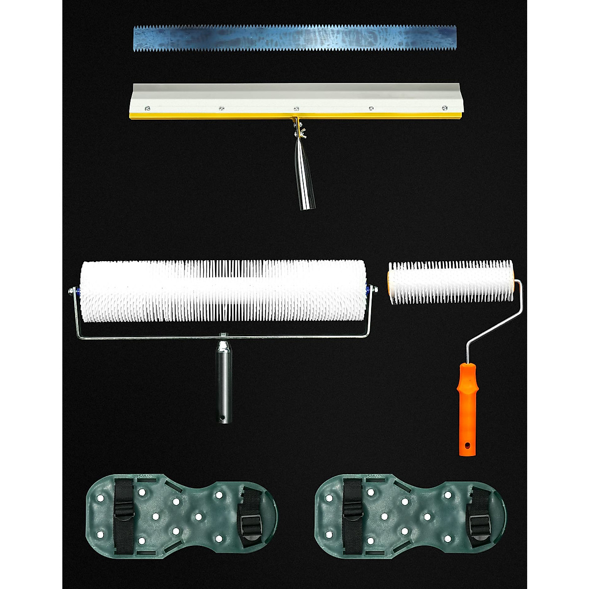 QWORK Self-Levelling Cement Tool Kit, Floor Construction Roller Spike Shoes, Epoxy Floor Paint Tool, Stainless Steel Scraper Self-Leveling Rake