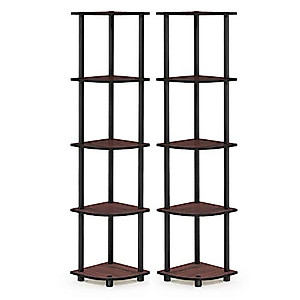 Furinno Turn-N-Tube 5-Tier Corner Shelves, 2-Pack, Dark Cherry/Black