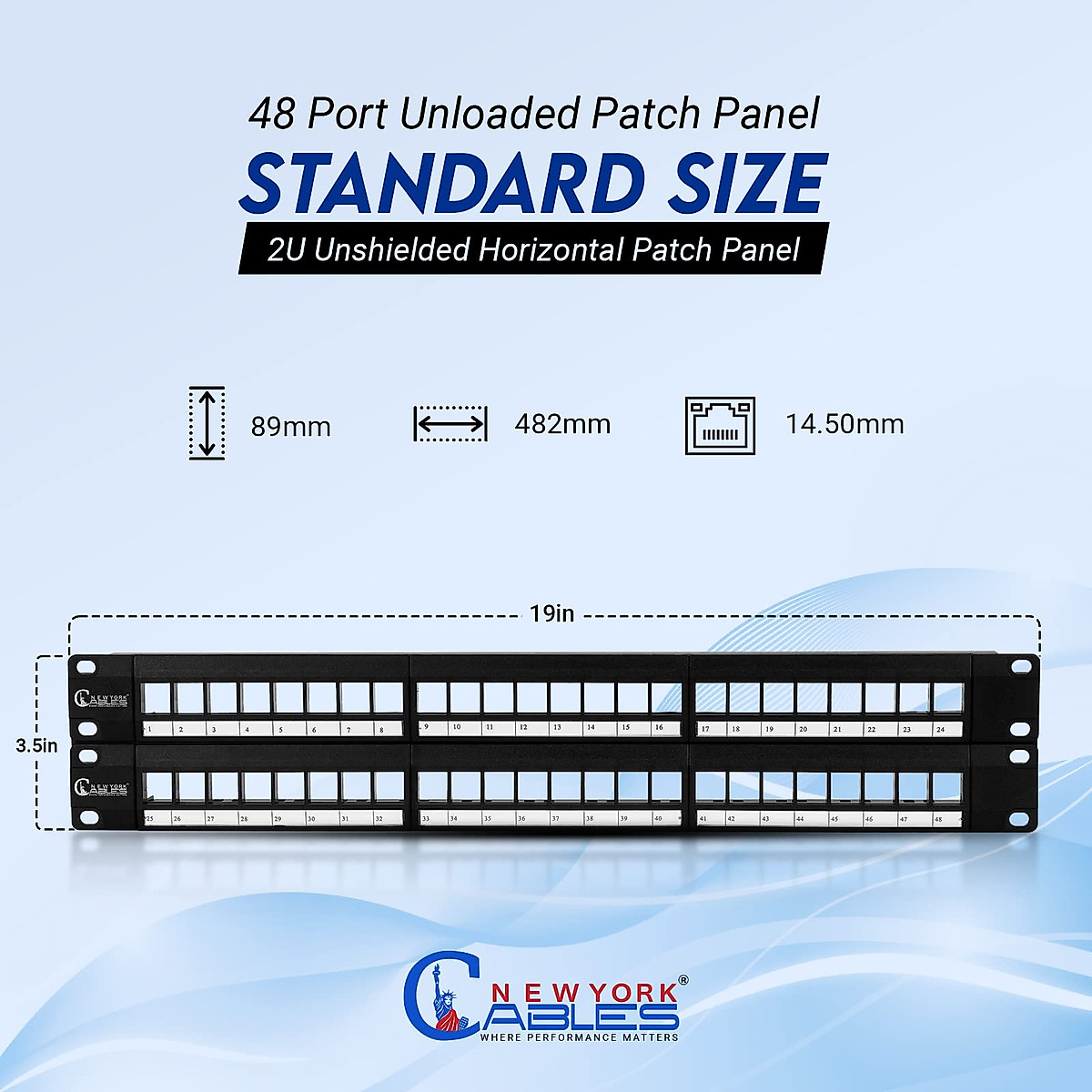 NewYork Cables® Blank Keystone/Patch Panel Network Patch Panel for Data Centers, Offices, and Server Rooms (Unloaded, 48 Port Patch Pannel Unloaded)
