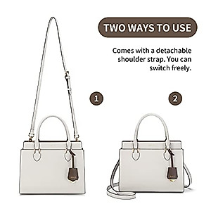 Top-Handle Handbag Leather Crossbody Bag Stitching Purse for Women Girls Tote Satchel Shoulder Bags(White)