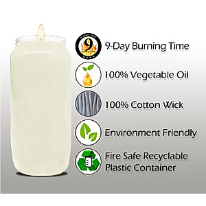 Hyoola 9 Day White Prayer Candles, 1 Pack - 7" Tall Pillar Candles for Religious, Memorial, Party Decor, Vigil and Emergency Use - Vegetable Oil Wax in Plastic Jar Container, unscented