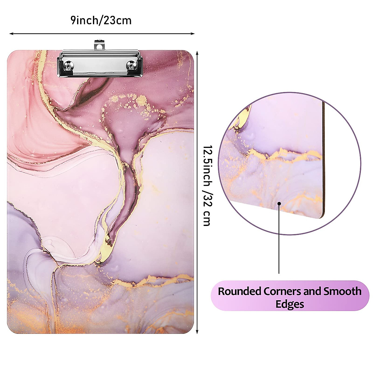 6 Pieces Cute Clipboard Nurse Clipboard A4 Letter Size Wooden Clipboards Marble Clip Board Office Clipboards with Low Profile Clip for Office Women Man Standard Size 9 x 12.5 Inch