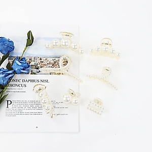 inSowni 7 Pack Pearl Plastic Hair Claw Clips White Fancy Non Slip Jaw Barrettes Elegant Hair Styling Grip Clamps Korean Decorative Wedding Bridal Hair Accessories Bulk for Women Girls Thin Thick Hair