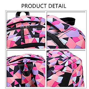 BEFUNIRISE School Backpack Girls Geometric Printed Primary Junior Middle High College Kids Boy Bookbag (Rosy, Large)