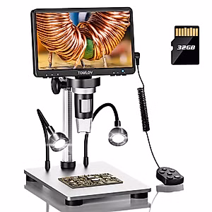 TOMLOV DM9 7" LCD Digital Microscope 1200X, 1080P Video Coin Microscope with Metal Stand, 12MP Ultra-Precise Focusing, LED Fill Lights, PC View, Windows/Mac OS Compatible, with SD Card, Model- DM9