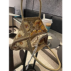 ZYYMMNN Casual Cotton Woven Bags Women Crochet Flower Handbag Hollow Tote Bags Hand-Woven Summer Hand Bag Vacation Straw Bag