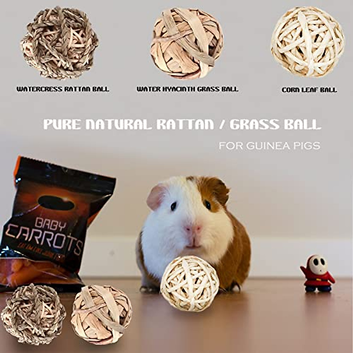 Small Animals Activity Toys, Hamster Play Balls Rolling Chew Toys Pet Nest&Hammock, Gnawing Treats for Guinea Pigs/ Chinchilla/Hamster, Little Pet Natural Grass Balls and Toys