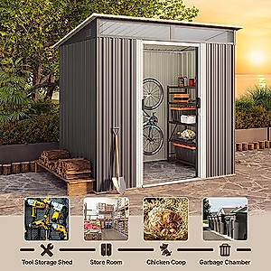 Gizoon 6'x4' Outdoor Storage Shed Metal Garden Shed with Sliding Lockable Doors, Versatile Tool Bike Shed with Transparent Panel Windows, Outdoor Storage Clearance for Backyard, Patio, Dark Gray