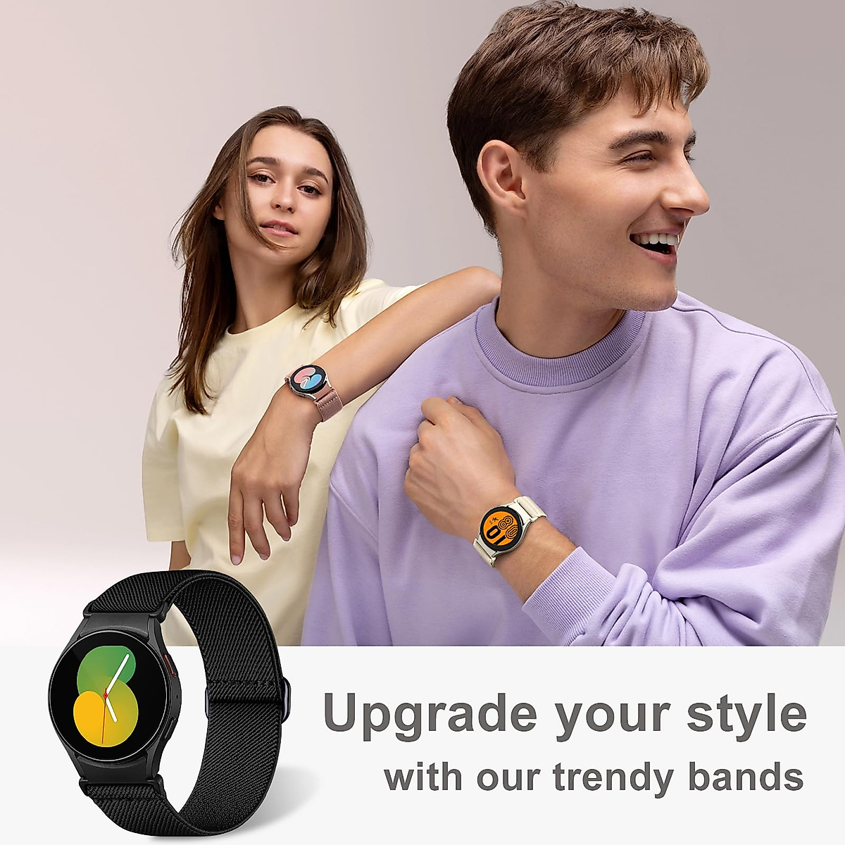 6 Pack No Gap Watch Bands Compatible with Samsung Galaxy Watch 6 5 4 40mm 44mm, 5 Pro 45mm Band, 4 Classic 42mm 46mm, Sport Elastic Nylon Stretchy Strap for Women Men