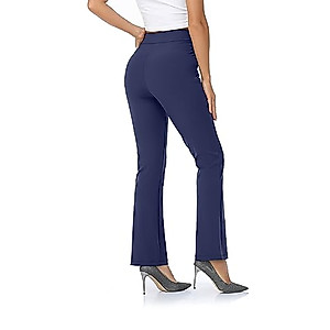Agenlulu High Waisted Dress Pants for Women Bootcut Elastic Waist Pull On Work Slacks for Women Business Casual (Navy Blue)