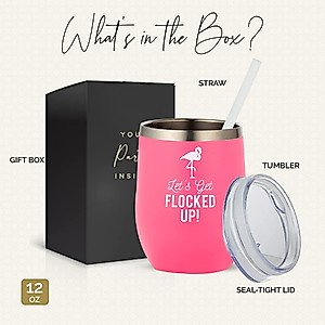 Let's Get Flocked UP! 12oz Flamingo Wine Tumbler With Lid and Straw, Flamingo Cup Perfect for Birthday Party, Bachelorette Party, and Bridal Shower Flamingo Wine Glass