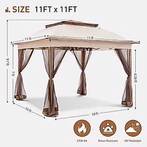 Joyside 11'x11' Pop Up Gazebo for Patio Gazebo Canopy Tent with Sidewalls Outdoor Gazebo with Mosquito Netting Pop Up Canopy Shelter Wedding Tent (Beige)