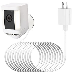 16.4Ft/5m Power Cable for Ring Spotlight Cam Plus/Pro (Battery), Weatherproof Outdoor Cable with Power Adapter Continuously Charging Your Ring Camera - White