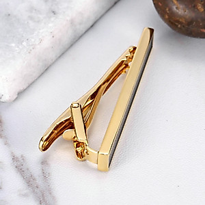 Skcess Gold Black Men Clip on Tie Stainless Steel Tie Clip, Tie Bar Enamel Men's Clip on Ties Jewelry Gift for Men