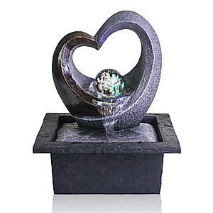 Ferrisland Tabletop Water Garden Zen Fountain with LED Light, Fountain Fengshui Indoor Decoration – Zen Meditation Tabletop Decorative Waterfall Kit with Submersible Pump for Office and Home Decor