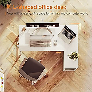 ODK L Shaped Computer Desk with Reversible Storage Shelves, 40 Inch Corner Desk with Monitor Stand for Small Space, Modern Simple Writing Study Table for Home Office Workstation, White