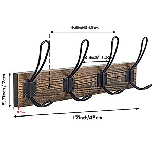 Rustic Coat Rack, Wall Mounted Coat Hook with 4 Farmhouse Hooks, Solid Pine Wood, Perfect Touch for Your Entryway Bathroom Kitchen to Hang Coat Clothes Hat Purse Bag Towel Robes (Brown)