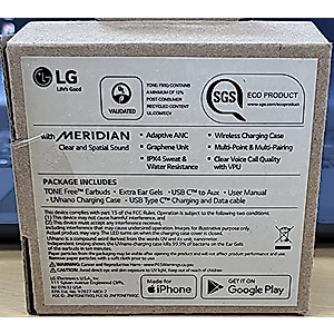 LG TONE Free True Wireless Bluetooth Earbuds T90 - Adaptive Active Noise Cancelling Earbuds with Dolby Atmos, Black, Small