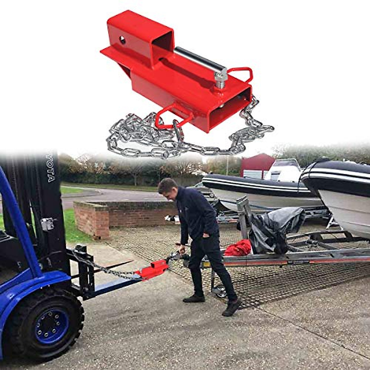 RbhAuto Clamp On Forklift Trailer Hitch Attachment 2" Receiver Trailer Towing Adapter with Chain