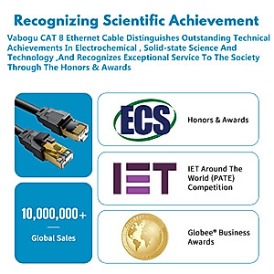 Vabogu Cat 8 Ethernet Cable, 10ft Heavy Duty High Speed Internet Network Cable, Professional LAN Cable, 26AWG, 2000Mhz 40Gbps with Gold Plated RJ45 Connector, Shielded in Wall, Indoor&Outdoor