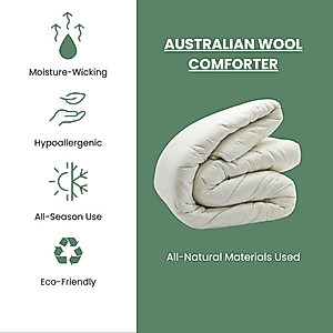 ORGANIC TEXTILES 100% All-Natural Australian Wool Bed Comforter with Organic Cotton Cover (Twin Size, Regular Fill), Temperature Regulation, Skin Sensitive, Luxurious Soft Feel, Machine Washable