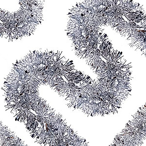Sggvecsy 49.2Ft Christmas Silver Tinsel Garland Xmas Tree Decorations Christmas Metallic Twist Garland Ceiling Hanging Decorations for New Year Party Birthday Holiday Indoor Outdoor Supplies