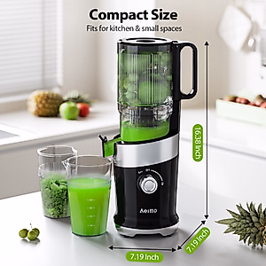 Cold Press Juicer, Aeitto Juicer Machines with 4.9" Wide Mouth, Slow Juicer for Whole Fruits & Vegetables, Easy to Clean, Juice Extractor Self Feeding, Easy to Assemble