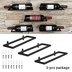 OFILLES 3 Pcs Black Wall Mounted Wine Racks - Wine Bottle Display Holder for Wall, Metal Hanging Wine Rack Organizer for Beverages/Liquor Bottles Storage