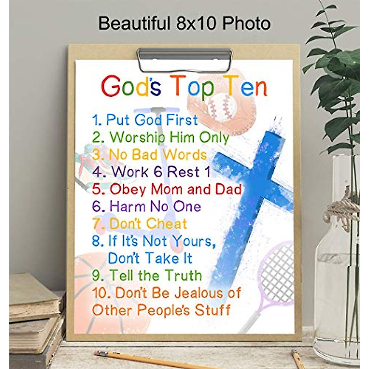 The Ten Commandments for Boys - Bible Verse Religious Christian Scripture Wall Art - Kids Wall Decor, Kids Bedroom Decor, Kids Wall Art - Gift For Child, Girls Room, Nursery Poster Print - 8x10