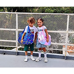 CAMTOP Kids Duffel Overnight Bag Boys Girls Weekender Carry-On Personalized Tote for Travel Gym Sport (Dinosaur-Dark Blue)