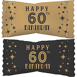 60th Birthday Themed Peppermints Gold & Black 100 Count Wrapped - Mint Candy