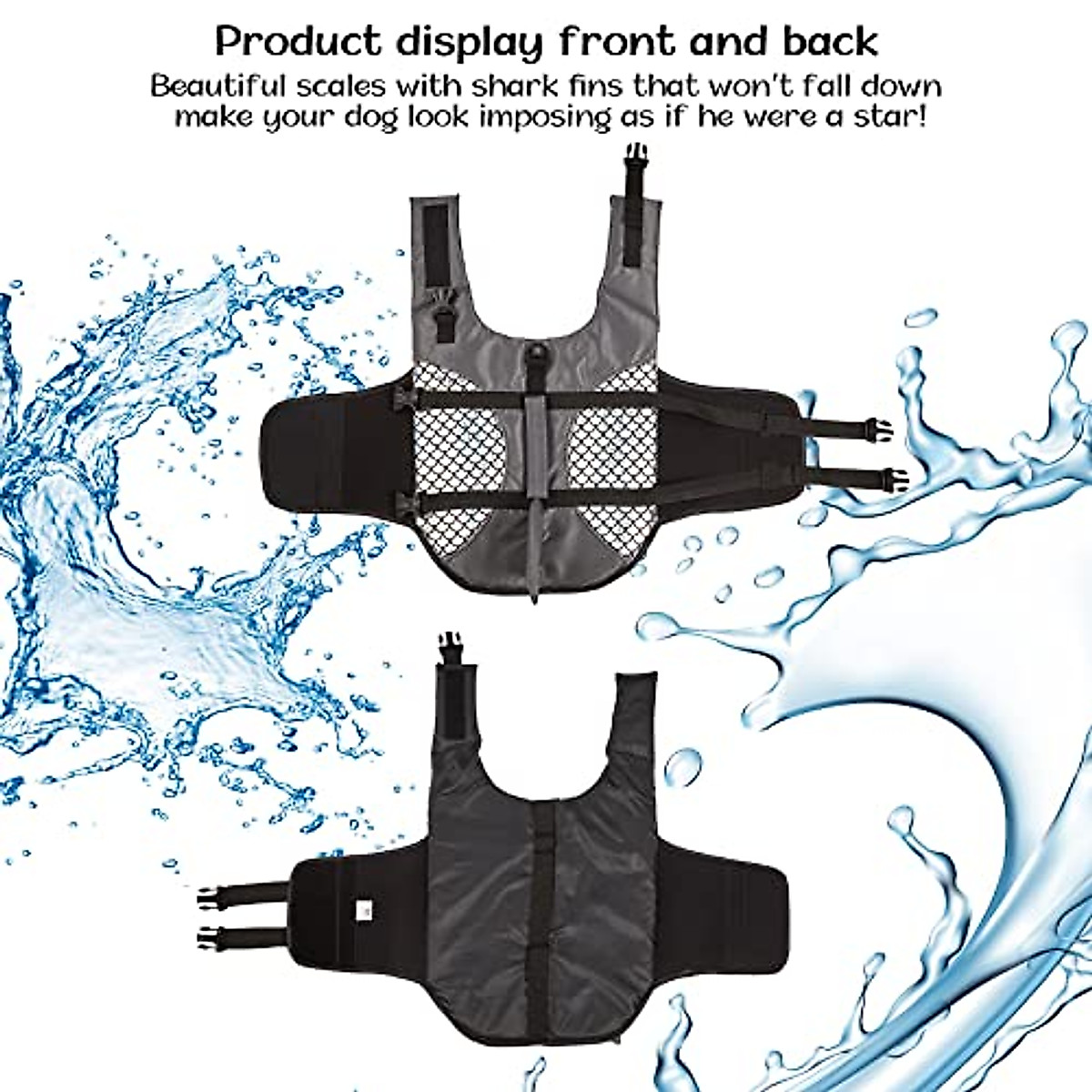 HiPeep Ripstop Dog Life Jacket Adjustable Dog Life Vest Safety Lifesaver Puppy Life Preserver Superior Buoyancy Swimming Boating Rescue Handle Shark Design for Small Medium Large Dogs（Silver,L）