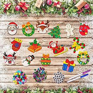 MGparty 60Pcs DIY Wood Slices, Wooden Christmas Ornaments Bulk for Crafts, Unfinished Paintable Wooden Hanging Decorations, Wood Kit for Crafts with 12 Coloured Pens and 60 Jingle Bells