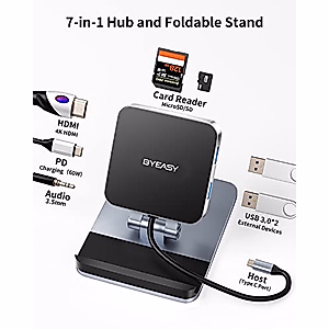 BYEASY USB C Hub Stand Holder, 7 in 1 Docking Station Adapter with 4K HDMI, 60W PD Charging, TF/SD Card Reader, USB 3.0 and 3.5mm Audio Jack for iPad Pro 2018 2020 2021, iPad Air 4th
