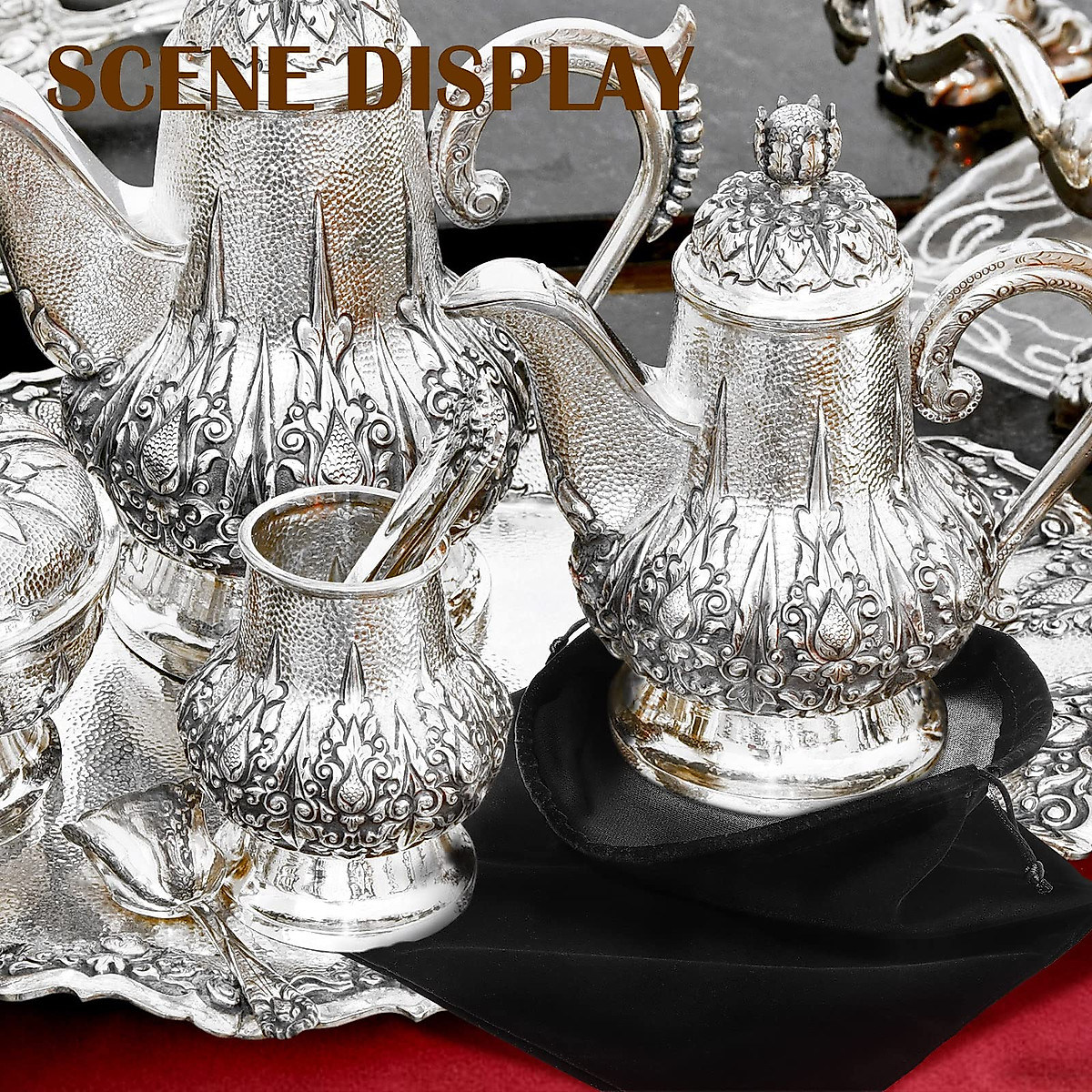 Saintrygo 4 Pieces Silver Storage Bags Anti Tarnish Cloth Bag for Storage, Jewelry, Flatware, Silverplate, Silver Polishing Cloth for Tarnish Cleaning(9.8 x 12.8 Inch,Black)