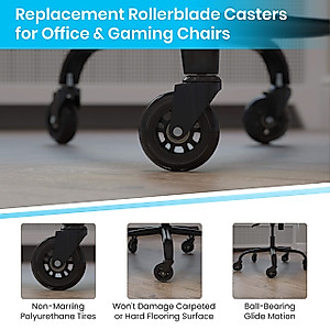 Flash Furniture Set of 5 Replacement Rollerblade Casters for Commercial & Home Office Chairs - Transparent Polyurethane Rollerblade Wheels - Hardwood & Carpet