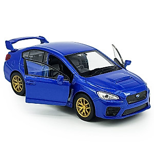 Impreza WRX STI Toy Car Racing Sports Diecast Model Car 1/36 Scale Metal Pull Back Vehicle, Doors Open, Zinc Alloy Casting, Boys Toys Kids Birthday Gifts Mens Collection, Blue