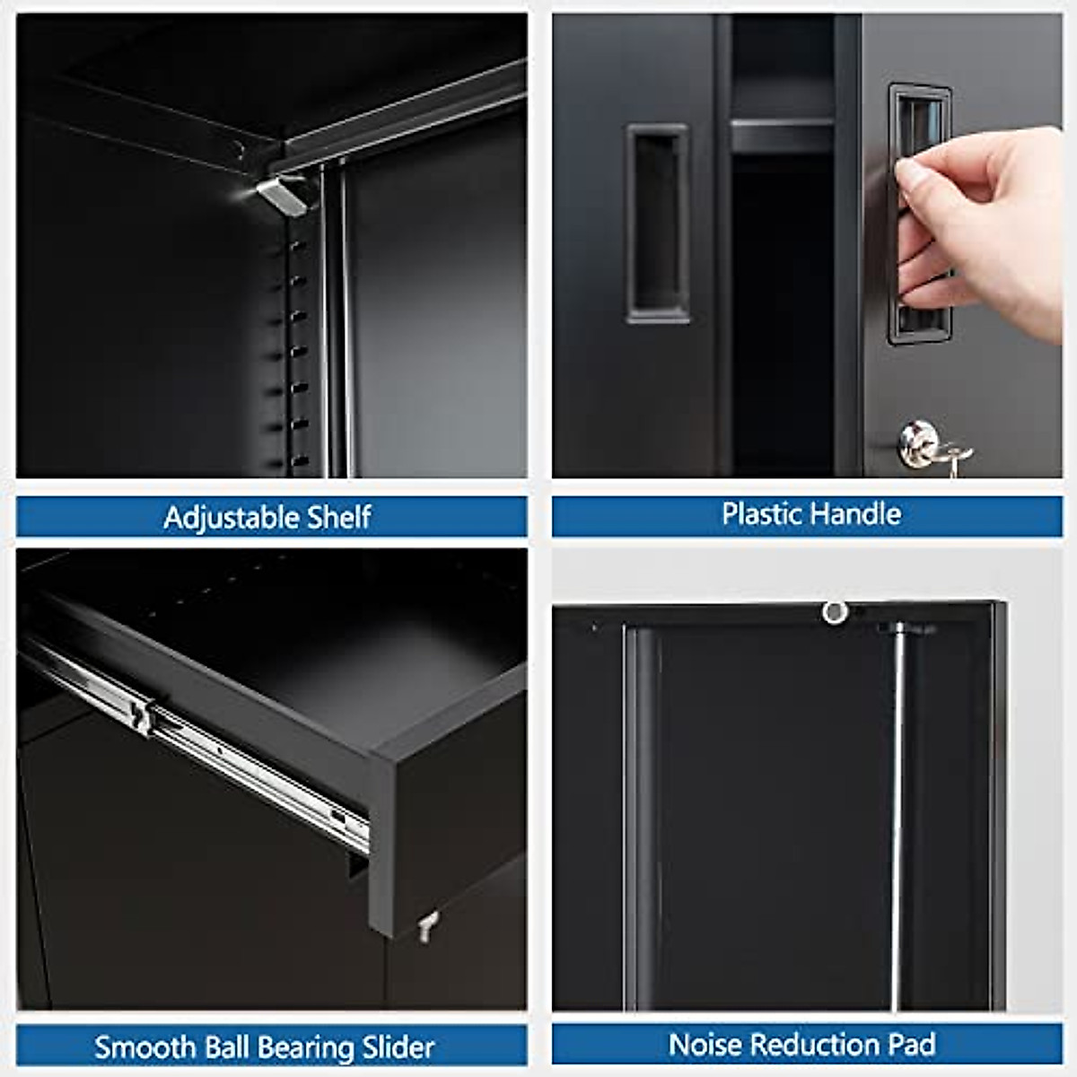 CJF Metal Storage Cabinet with 2 Doors and 2 Locking Drawers, Storage Cabinets for Office/Home/Garage 36.2" H x 31.5" W x 15.7" D (Black)