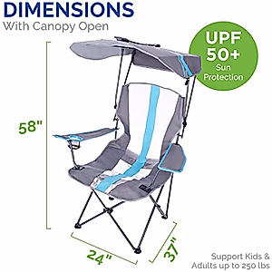 Kelsyus Original Foldable Canopy Chair for Camping, Tailgates, and Outdoor Events, Grey/Light Blue