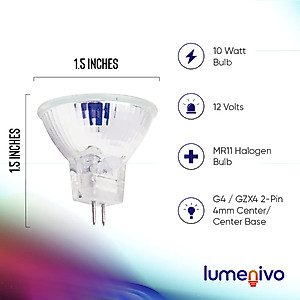 lumenivo MR11 12V 10W Halogen Bulb Fiber Optic Replacement Light Bulb with G4 2-pin Base - 12 Degree Landscape Lighting Narrow Spot Indoor Flood Light Bulbs MR11 12 Volt 10 Watt - 2 Pack