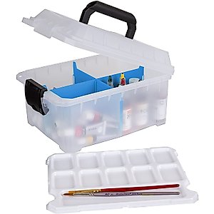 ArtBin 6816AG Sidekick Cube Carrying Case with Paint Pallet Tray, Portable Art & Craft Organizer with Handle, [1] Plastic Storage Case, Clear