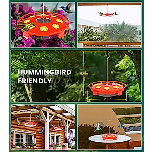 Hummingbird Feeders for Outdoors Hanging, 8 Feeding Ports for Attract More Hummingbirds, Ant & Bee Proof, No Leak Humming Bird Feeder Outside, Easy to Clean and Fill Plastic Saucer Feeder 12Oz