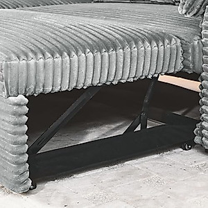 Corduroy Tufted Upholstered Left Facing Sleeper Sectional Sofa, L-Shaped Pull Out Sleep Couch Bed Modular Convertible Sofabed with Right Storage Chaise and Pillow-top Armrests for Living Room