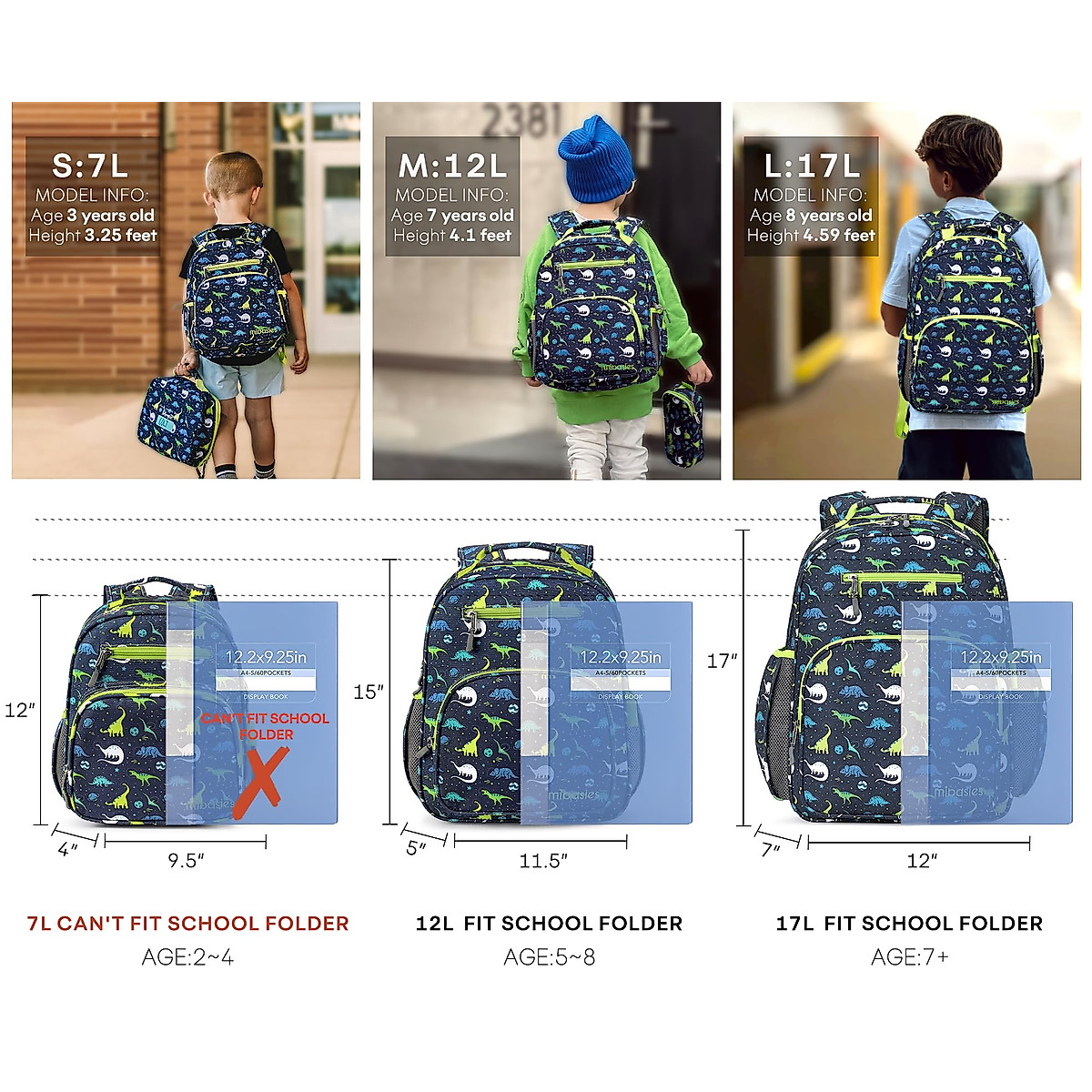 mibasies Toddler Backpack for Boys 2-4: Cute Kids Backpacks Boys - Preschool Kindergarten Backpack - Galaxy Dinosaur