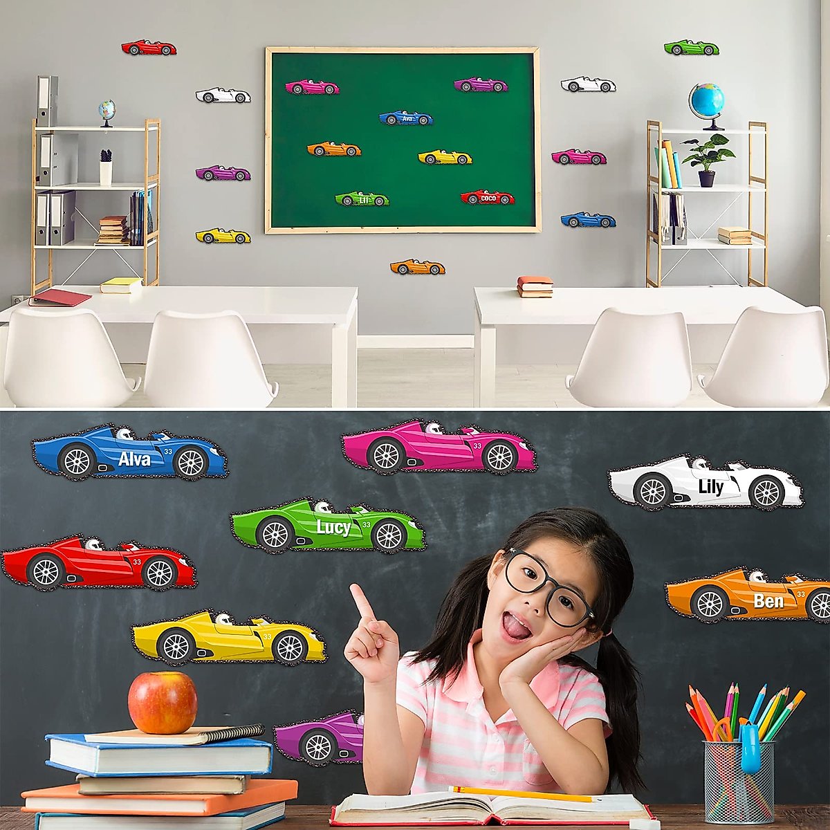 64 Pcs Colorful Race Cars Cutouts Race Cars Accents Paper Cars Cutouts Party Race Cars Bulletin Board Classroom Decor for Teacher Student Race Cars Party Supplies